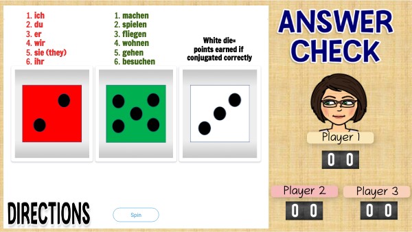 DICE GAME BASIC CONJUGATION | Genially