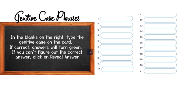 TEST REVIEW GENITIVE PHRASES | Genially