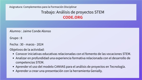 Práctica Análisis de proyectos STEM (code.org) | Genially