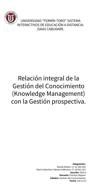 Relación integral de la Gestión del Conocimiento (Knowledge Management