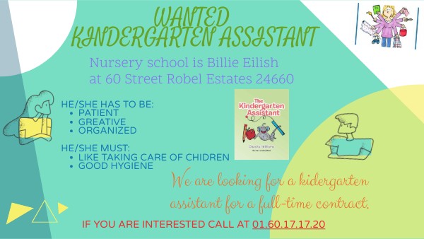 wanted kindergarten assistant
