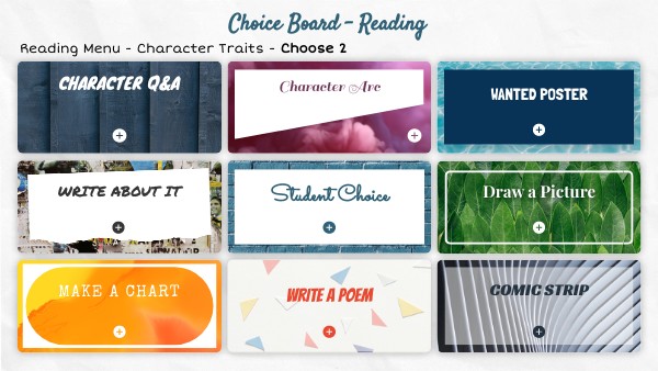 CHOICE BOARD - Character Traits | Genially