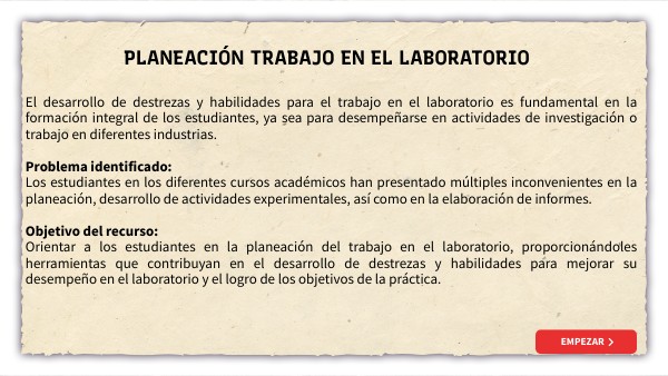 Planeación trabajo en el laboratorio | Genially