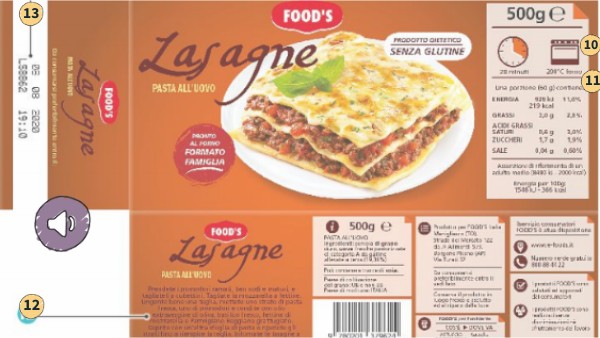 Etichetta alimentare lasagne