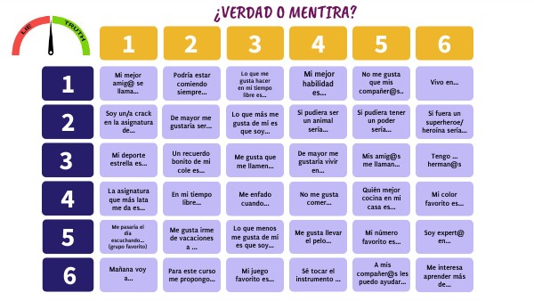 Tablero mentira verdad | Genially