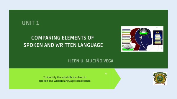 UNIT 1 COMPARING ELEMENTS OF SPOKEN AND WRITTEN ELEMENTS