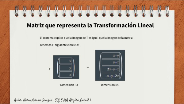 Matriz que representa la Transformación Lineal