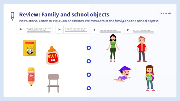 REVIEW: FAMILY AND SCHOOL OBJECTS | Genially