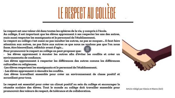 article le respect au collège / alexia et maera
