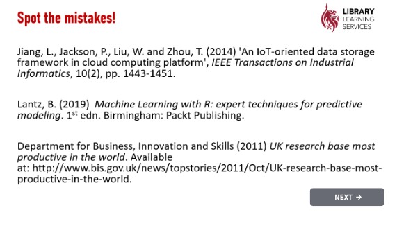 Spot the mistakes Harvard Referencing