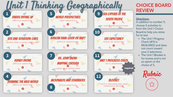 Unit 1 Review Choice Board | Genially