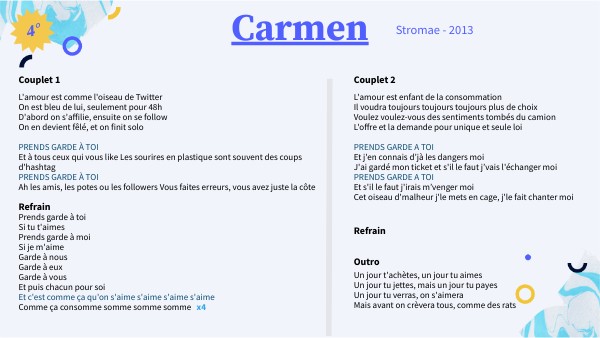 Paroles de carmen à projeter | Genially