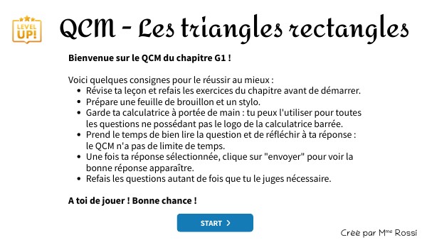 4e - QCM - G1 - Les triangles rectangles | Genially
