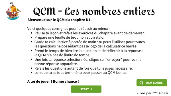 6e - QCM - N1 - Les nombres entiers | Genially