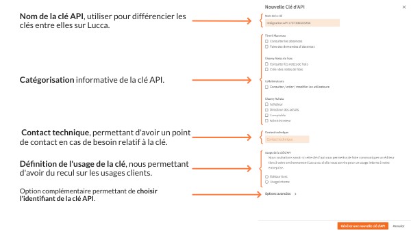 Détail du paramétrage d'une clé API