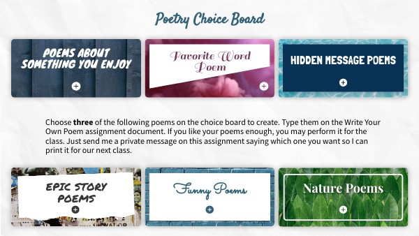 POETRY CHOICE BOARD