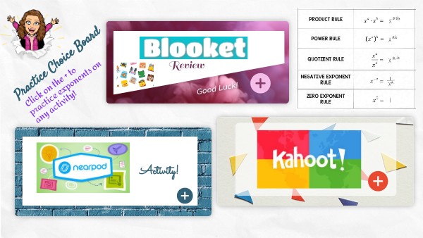 Exponent Practice CHOICE BOARD Math 8-2023