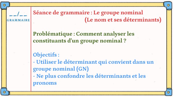 Séance 2 - Le GN : Le nom et ses déterminants | Genially