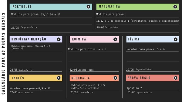 Calendário de provas | Genially