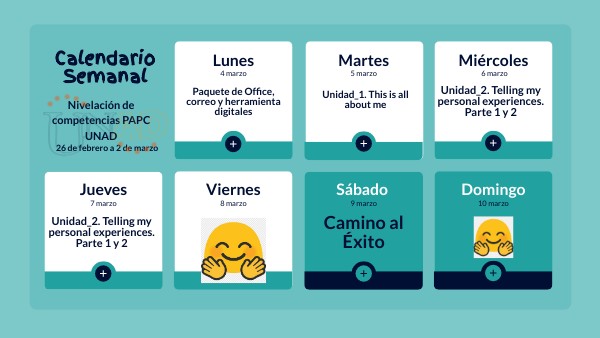 CALENDARIO SEMANAL 4 al 9 de marzo | Genially