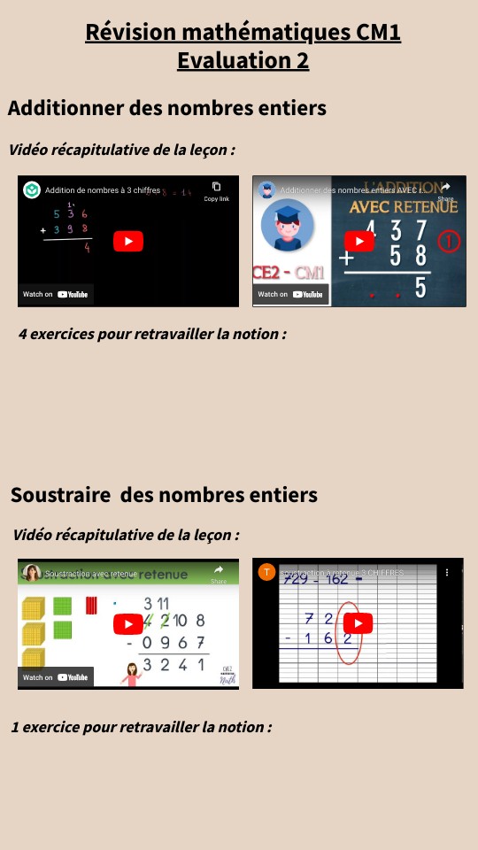 Révision mathématiques CM1 - Evaluation 2