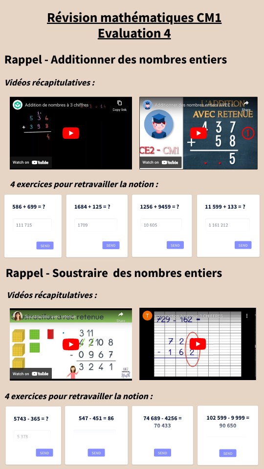 Révision mathématiques CM1 - Evaluation 4 | Genially
