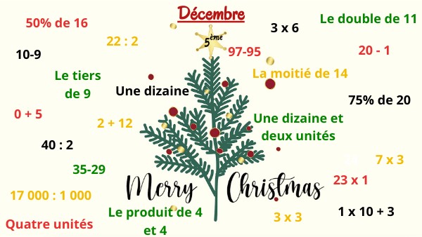 Calendrier de l'avent 2023 maths 5ème