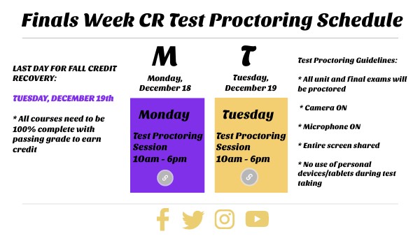 Finals Week CR Schedule