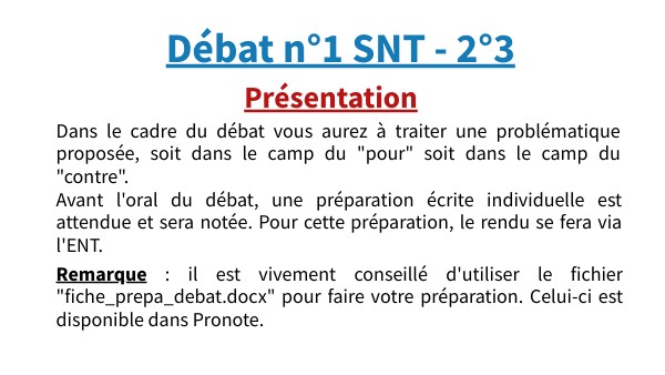 DEBAT 1 SNT 2°3 | Genially