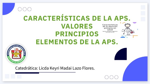 Características, elementos, valores y principios de la APS. | Genially