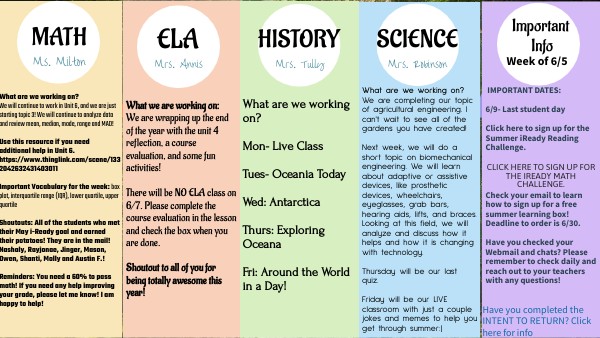 Newsletter Week of 6/5