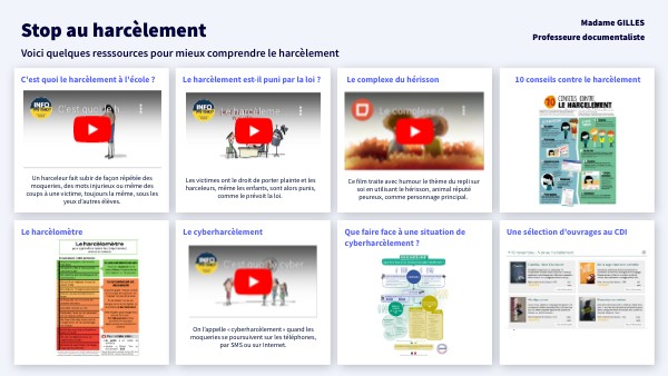 10 NOVEMBRE - Stop au harcèlement | Genially