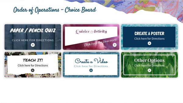 Order of Operations Choice Board | Genially