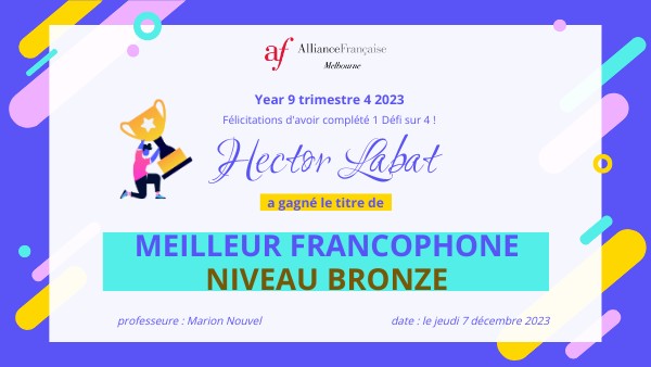 HECTOR_CERTIFICAT DIAMANT MEILLEUR FRANCOPHONE T4
