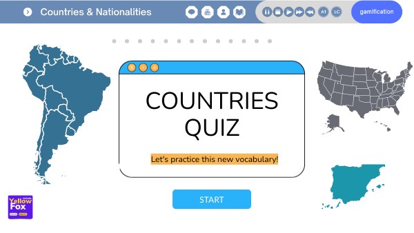 COUNTRIES AND NATIONALITIES QUIZ - @metodoyellowfox | Genially
