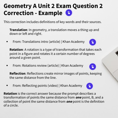 Geometry A Unit 2 Exam Question 2 Correction - Example