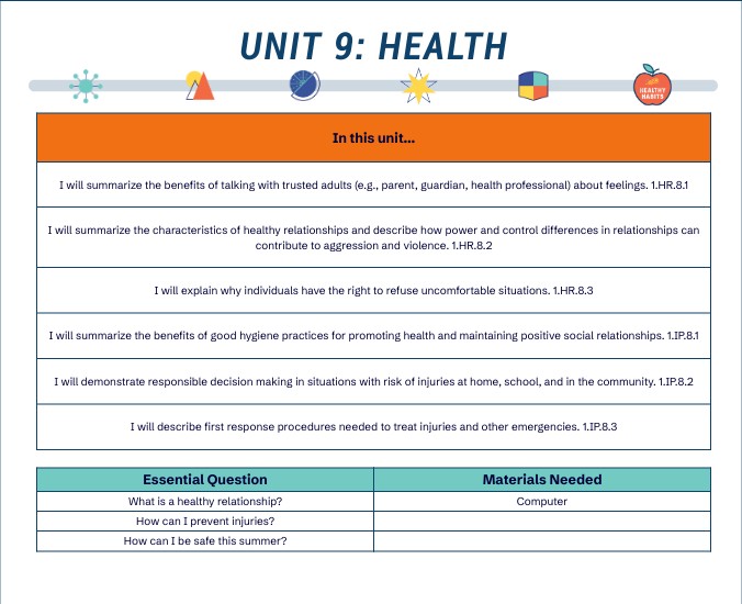 24-25 Unit 9 Landing Page Healthy Habits
