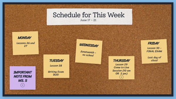Week 6: Schedule