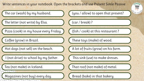 Present Simple Passive (Homework) | Genially
