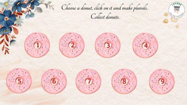 Plural nouns (-s). Donut game | Genially