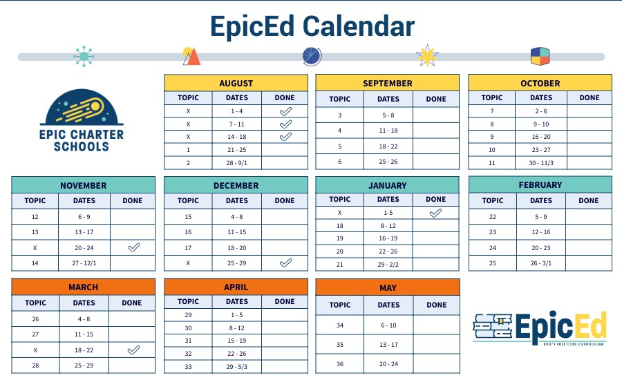 EpicEd General Topic Schedule Calendar