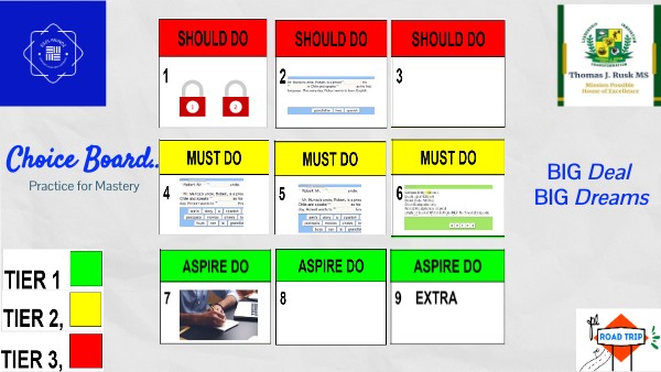 WEEK 1 ESOL CHOICE BOARD LEVEL 1