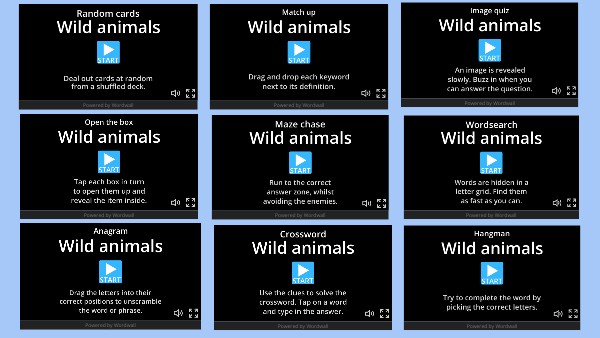 Word Practice (Wild animals) | Genially