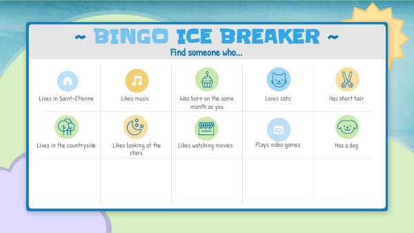 BINGO ICEBREAKER ELEVES