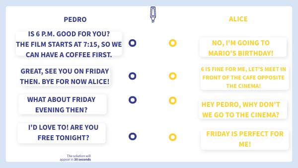 PUT THE DIALOGUE IN ORDER | Genially