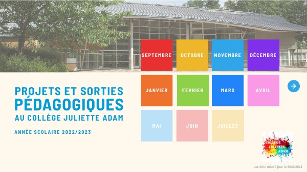 Projets pédagogiques 2022/2023 - Collège Juliette Adam | Genially