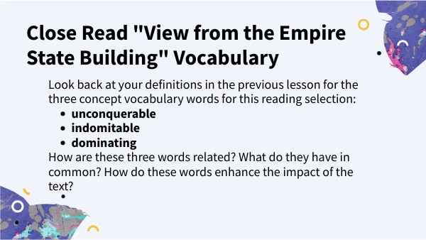 Unit 2 Reading Selection Close Read - "View from the Empire State" | Genially
