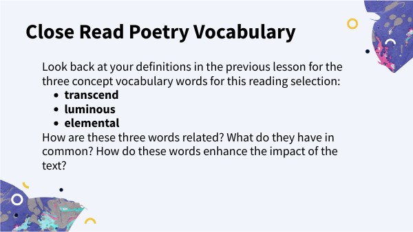 Unit 2 Reading Selection Close Read - POETRY