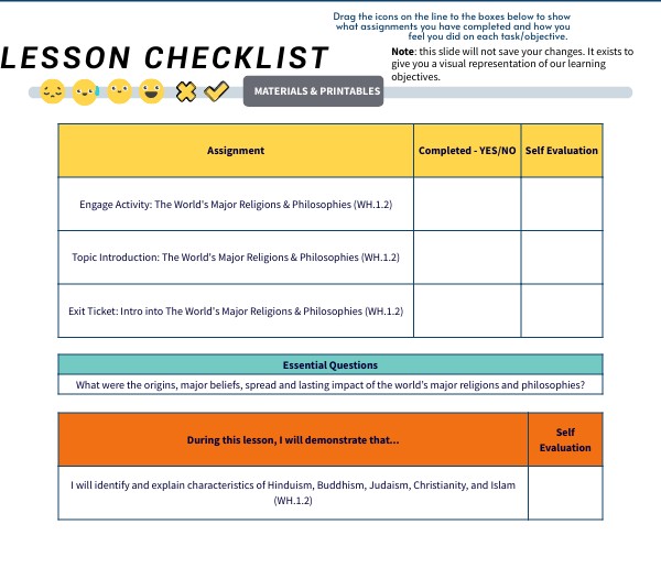 EI T3 Lesson Checklist - 10th SS Topic 3 Lesson 1