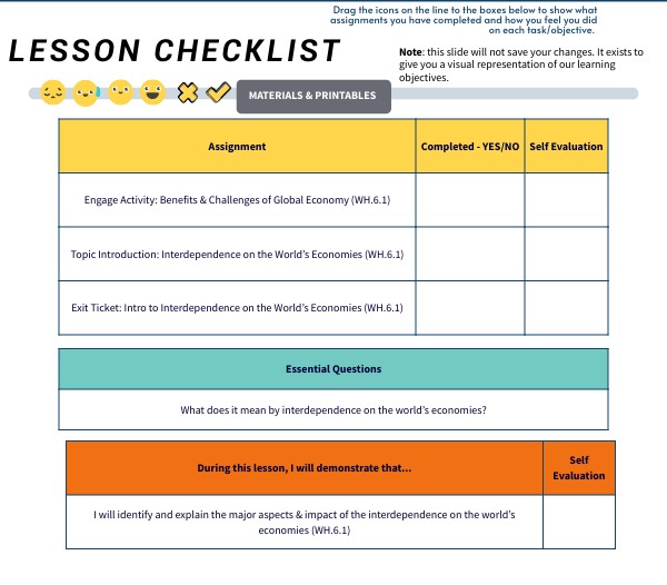 E & I WHB T14 Lesson Checklist - 10th SS Lesson 1 | Genially